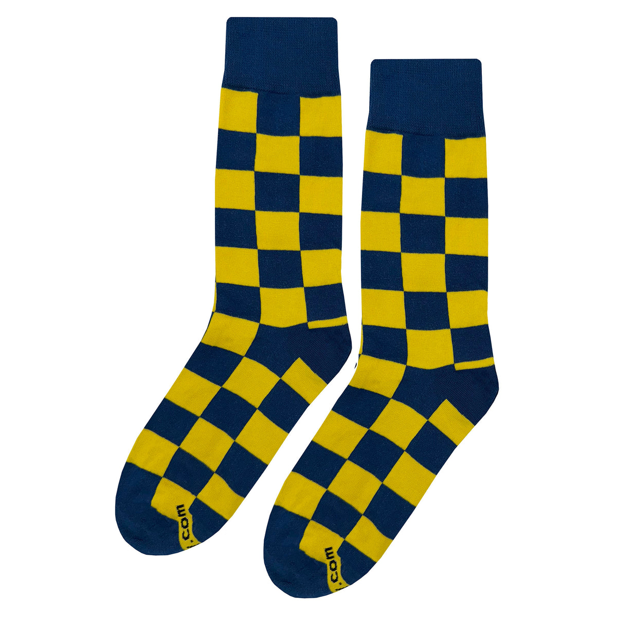 Navy Blue Gold Checker Socks - Fun and Crazy Socks at Sockfly.com