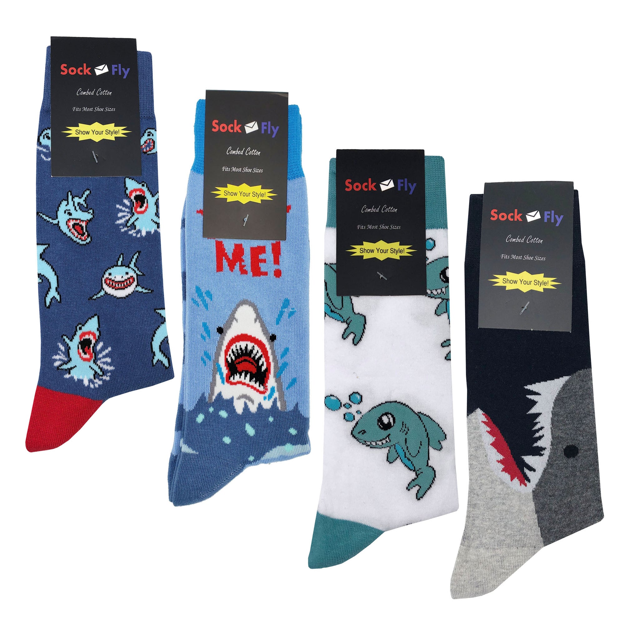 Shark Socks 4 Pack - Fun and Crazy Socks at Sockfly.com